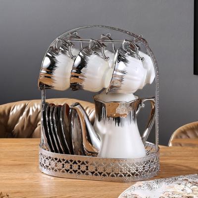 China 1L Capacity Ceramic Tea Set with Europe Design Style Gold Circle and Coffee Equipment for sale