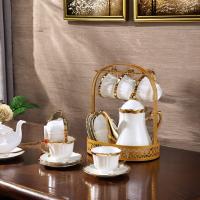 China 1L Capacity Ceramic Tea Set with Europe Design Style Gold Circle and Coffee Equipment for sale
