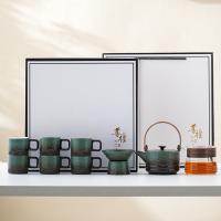 China Ceramic Porcelain Coffee Cup Set with Wooden Handle and Gradient Glaze Customized Logo for sale