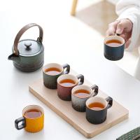 China Ceramic Porcelain Coffee Cup Set with Wooden Handle and Gradient Glaze Customized Logo for sale