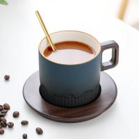 China Wooden Handle Gradient Glaze Ceramic Cup for Japanese Traditional Style Coffee Tea Espresso Milk Gift Box Set Home for sale