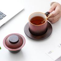 China Wooden Handle Gradient Glaze Ceramic Cup for Japanese Traditional Style Coffee Tea Espresso Milk Gift Box Set Home for sale