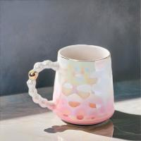 China Modern and Eye-catching Trendy Shell Design Pink Pearl Ceramic Mug with Bamboo Saucer for sale