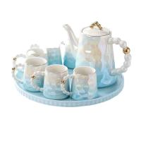 China Unique Shell-Shaped Pink Pearl Design Ceramic Coffee Mugs and Saucer for Tea Lovers for sale