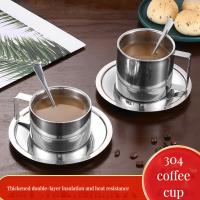 China Coffee Equipment Elegant 304 Stainless Steel and Ceramic Mug Set with Spoon Tray for sale