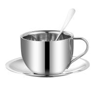 China Coffee Equipment Elegant 304 Stainless Steel and Ceramic Mug Set with Spoon Tray for sale