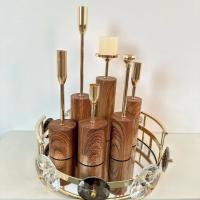 China Wedding Event Party Home Decor 6-Piece Wood Color Metal Candlestick Set with Lanterns for sale