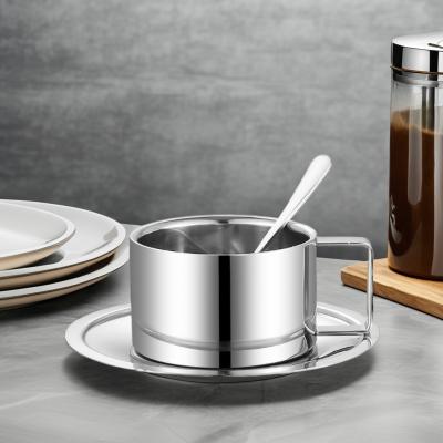 China Enjoy Your Coffee in Luxury with this Ceramic Cup Set and Stainless Steel Spoon Tray for sale