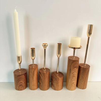 China Wood Color Pillar Holder 6-Piece Candlestick Set for European-Style Home Decoration for sale