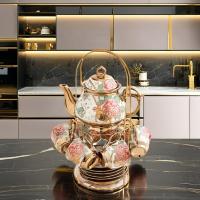 China Home Ceramic Tea Set Gold Trim Porcelain Pot Cup and Saucer for Luxury Dinnerware for sale