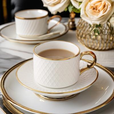 China 200ml Modern Nordic White Ceramic Cup and Saucer Set Luxury Bamboo Porcelain for sale