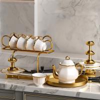 China Stylish Ceramic Tea Set with Beautifully Crafted Modern Vintage Gold Porcelain Teapot for sale