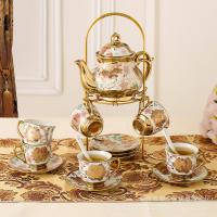 China Luxury European-Style Ceramic Tea Set with 6 Cups and Saucer Porcelain Teapot Gift Box for sale