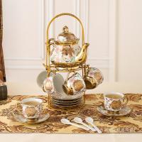 China Luxury European-Style Ceramic Tea Set with 6 Cups and Saucer Porcelain Teapot Gift Box for sale