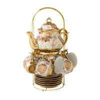 China Luxury European-Style Ceramic Tea Set with 6 Cups and Saucer Porcelain Teapot Gift Box for sale