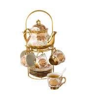 China Luxury European-Style Ceramic Tea Set with 6 Cups and Saucer Porcelain Teapot Gift Box for sale