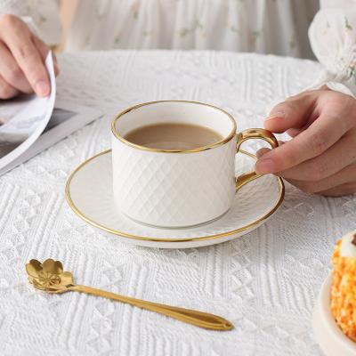 China Customized Color Nordic Modern White Ceramic Cup and Saucer Set Bone Tea Cups Saucers for sale