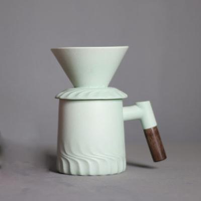 China Matte Black Vintage Ceramic Coffee Dripper Set for Home Hotel Restaurant and Office for sale