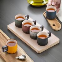 China Stackable Coffee Cup Spoon Nordic Style 50ml Country Design Ceramic Mug with Wooden Handle for sale
