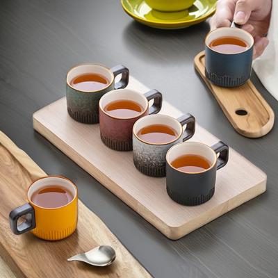 China Stackable Coffee Cup Spoon Nordic Style 50ml Country Design Ceramic Mug with Wooden Handle for sale