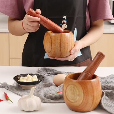 China Wooden Mortar and Pestle for Grinding Herbs Garlic Walnuts Essential Spices 1 Piece for sale