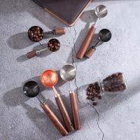 China Wooden Handle Spoon Stainless Steel Coffee Measuring Spoons Set 15ml 30ml Capacity for Tea for sale