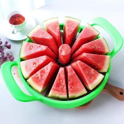 China Stainless Steel Watermelon Cutter Green Easy-to- Bamboo Handle Tool for Melons Veggies for sale