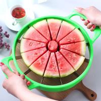 China Stainless Steel Watermelon Cutter Green Easy-to- Bamboo Handle Tool for Melons Veggies for sale