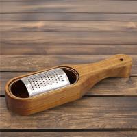 China 1 Piece Cheese Grater Stainless Steel with Removable Acacia Wood Collection Container for sale