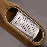 China 1 Piece Cheese Grater Stainless Steel with Removable Acacia Wood Collection Container for sale