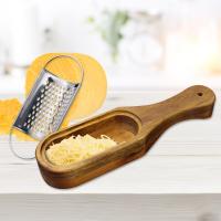 China Logo Customized Stainless Steel Cheese Grater with Removable Acacia Wood Collector for sale