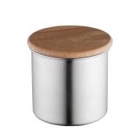 China Stylish Stainless Steel Coffee Storage Jar 11/12/13/14cm Customized Color Wooden Lid for sale