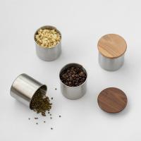 China Wooden Lid Coffee Canister Customizable Stainless Steel Vacuum Sealed for Kitchen Storage 8*7.5cm for sale
