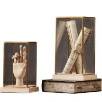 China Elegant Home Decor Nordic Design Glass Display Box with Brass Edging and Wooden Base for sale