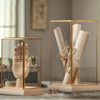 China Nordic Eco-friendly Wall-Mounted Glass Display Box with Brass Margin and Wooden Base for sale