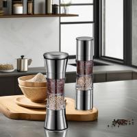 China Black Bamboo Salt and Pepper Mill with Stainless Steel Refillable Coarseness Setting for sale