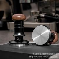 China Adjustable Stainless Steel Scaled Base 51/53/58mm Solid Wood Handle Barista Coffee Tamper for Home for sale
