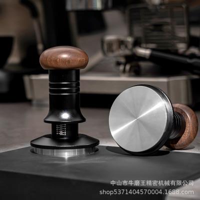 China Adjustable Stainless Steel Scaled Base 51/53/58mm Solid Wood Handle Barista Coffee Tamper for Home for sale