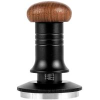 China Adjustable Stainless Steel Scaled Base 51/53/58mm Solid Wood Handle Barista Coffee Tamper for Home for sale