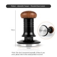 China Adjustable Stainless Steel Scaled Base 51/53/58mm Solid Wood Handle Barista Coffee Tamper for Home for sale