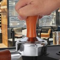 China Stainless Steel Espresso Tamper with Wood Handle 51mm 53mm 58mm Sizes Ceramic Type Bone for sale