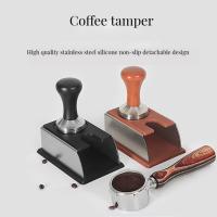 China Restaurant Barista Station Black Stainless Steel Coffee Tamper with Solid Wood Holder for sale