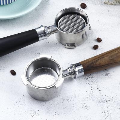 China Stainless Steel 51mm Bottomless Espresso Portafilter with Ceramic and Wood Handle for sale