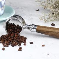 China Stainless Steel 51mm Bottomless Espresso Portafilter with Ceramic and Wood Handle for sale