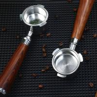 China Stainless Steel 51mm Bottomless Espresso Portafilter with Ceramic and Wood Handle for sale