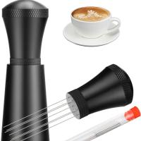 China Stainless Steel Coffee Powder Mixing Tool Ceramic Espresso Needle Dispenser with Stand for sale