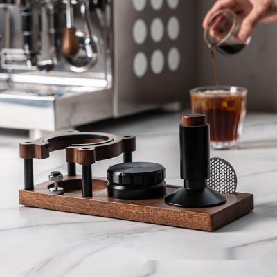 China Modern Solid Wood Coffee Tamper and Portafilter Organizer for Home Barista Cleaning for sale