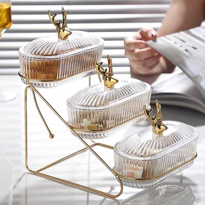 China 3-Tier Deer Design Glass Serving Tray for Elegant Party Desserts Nuts Plastic Material for sale