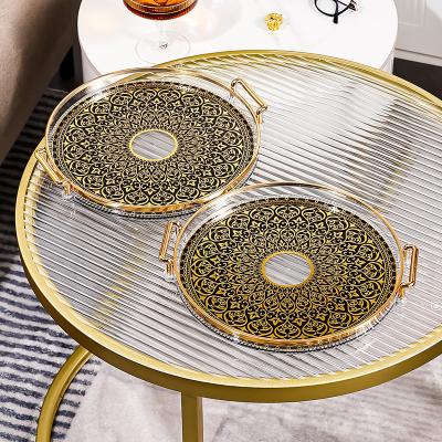 China Gold Inlay Disposable Plastic Serving Tray for Home Travel Coffee Tea Plate Dish Storage for sale