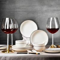 China Elegant Black Rim Ceramic White Porcelain Bowl Plate Set for Home Hotel Restaurant Includes Soup Dish Spoons for sale